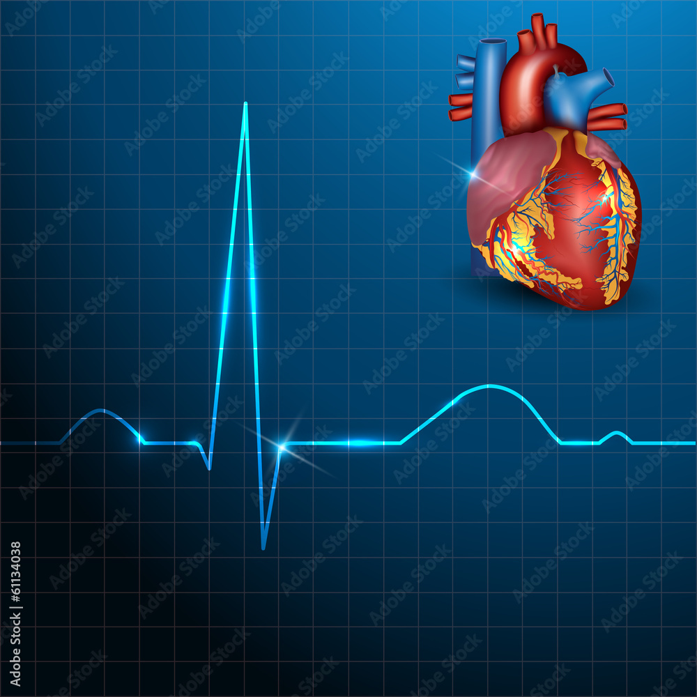 Human heart rhythm on a beautiful blue background with light sha Stock ...