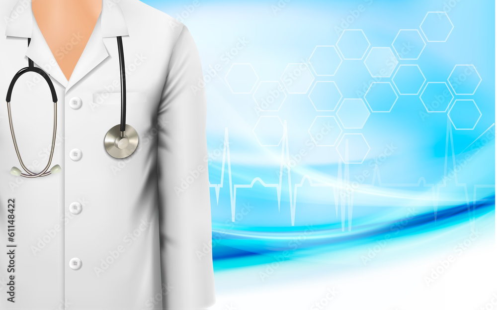 Medical background with a female doctor's lab white coat and ste Stock ...
