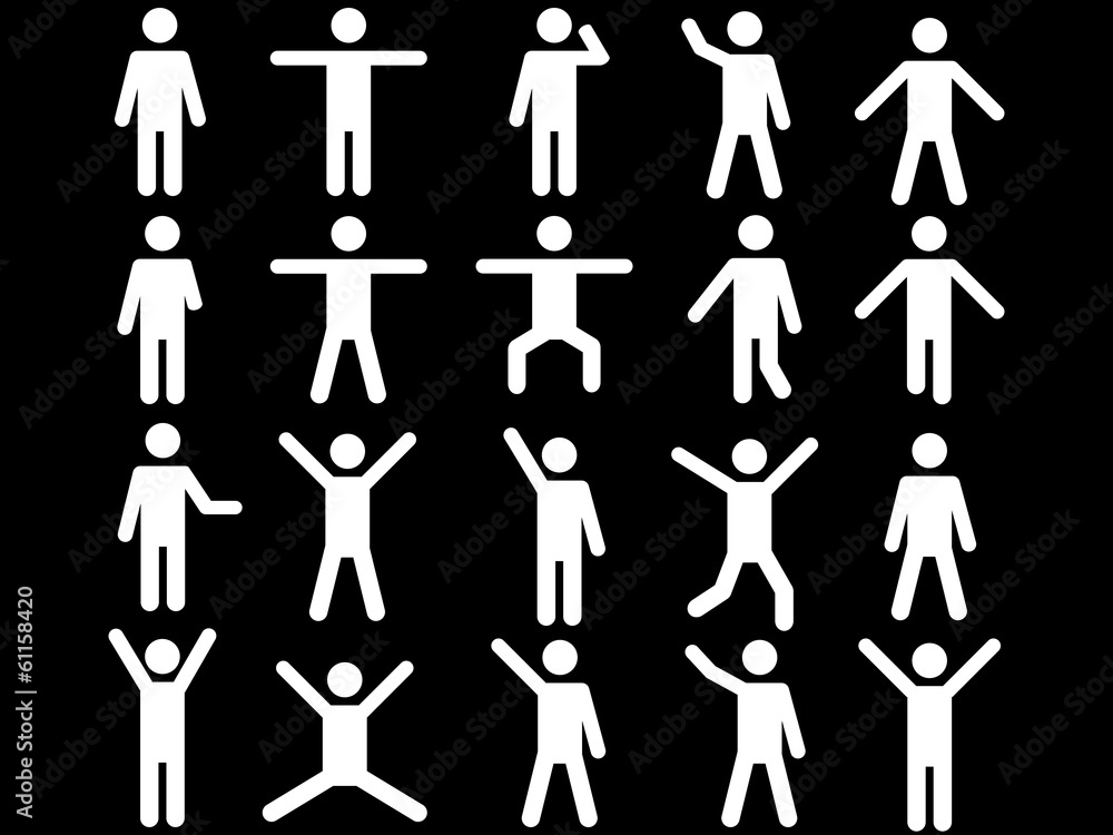 Set of active white human pictograms illustrated on white Stock Vector ...