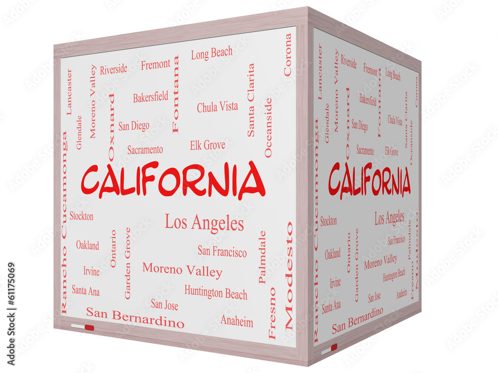 California State Word Cloud Concept on a 3D cube Whiteboard Stock ...