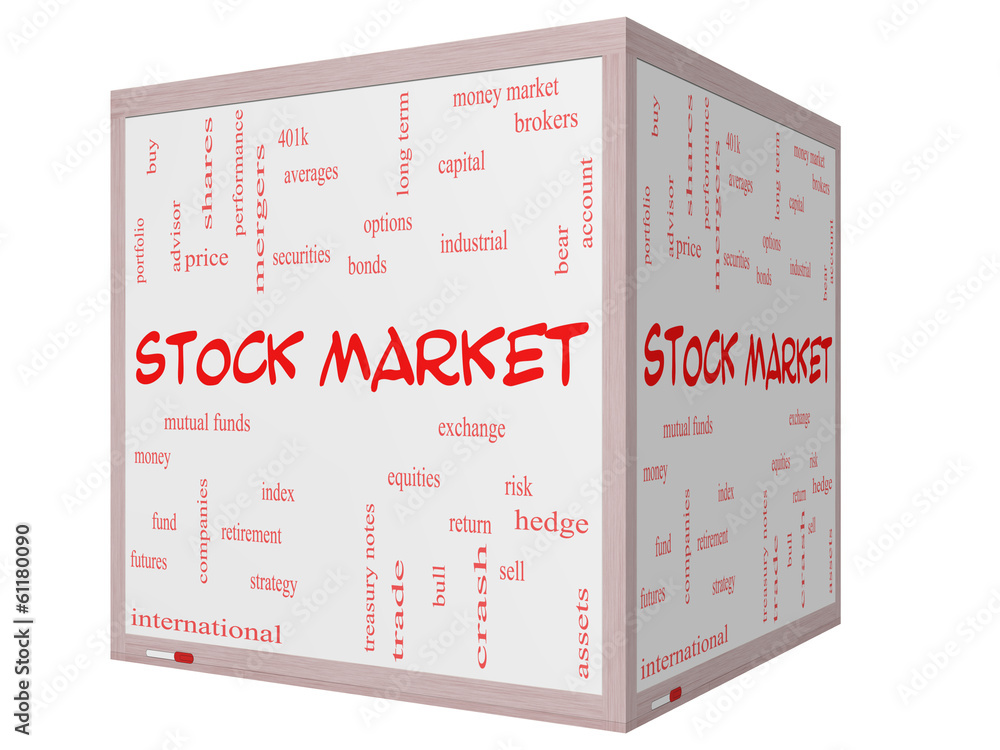 Stock Market Word Cloud Concept on a 3D cube Whiteboard Stock Photo ...