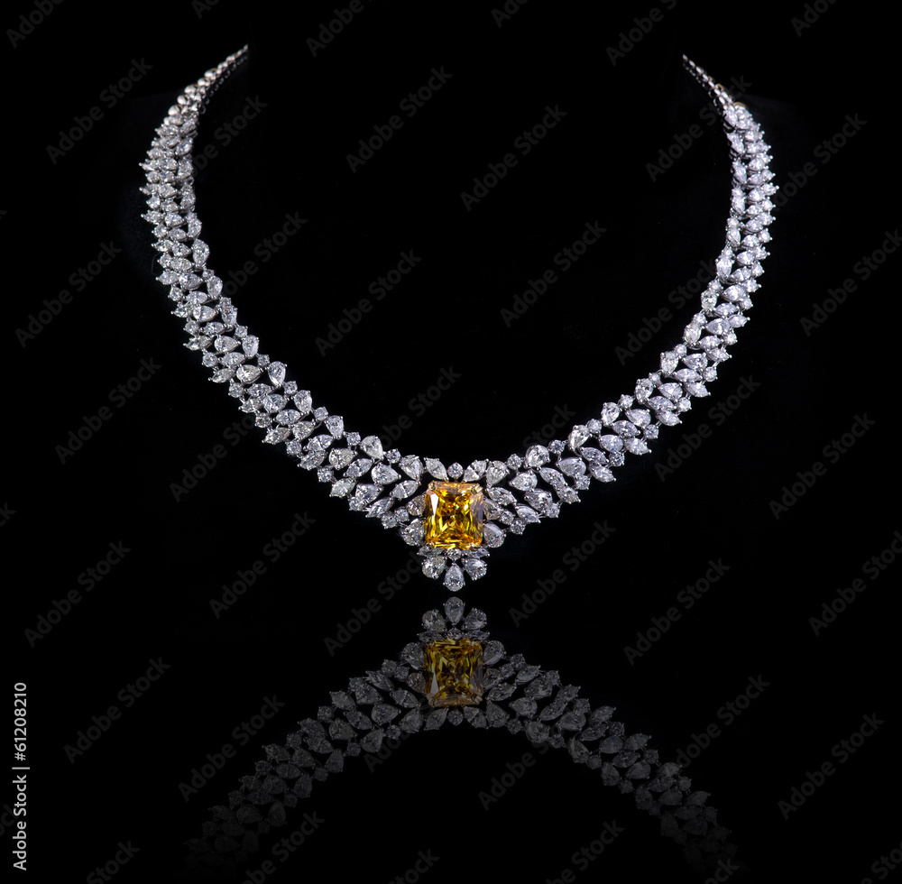 Diamond necklace shot against a black background Stock Photo | Adobe Stock