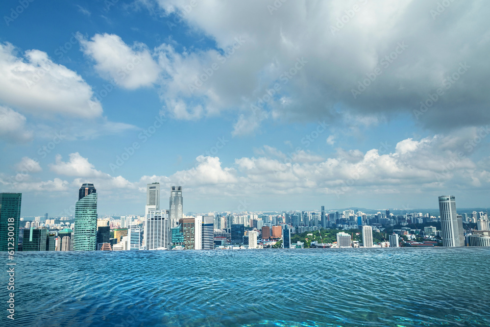 Infinity swimming pool of the Marina Bay Sands in Singapore. Stock ...