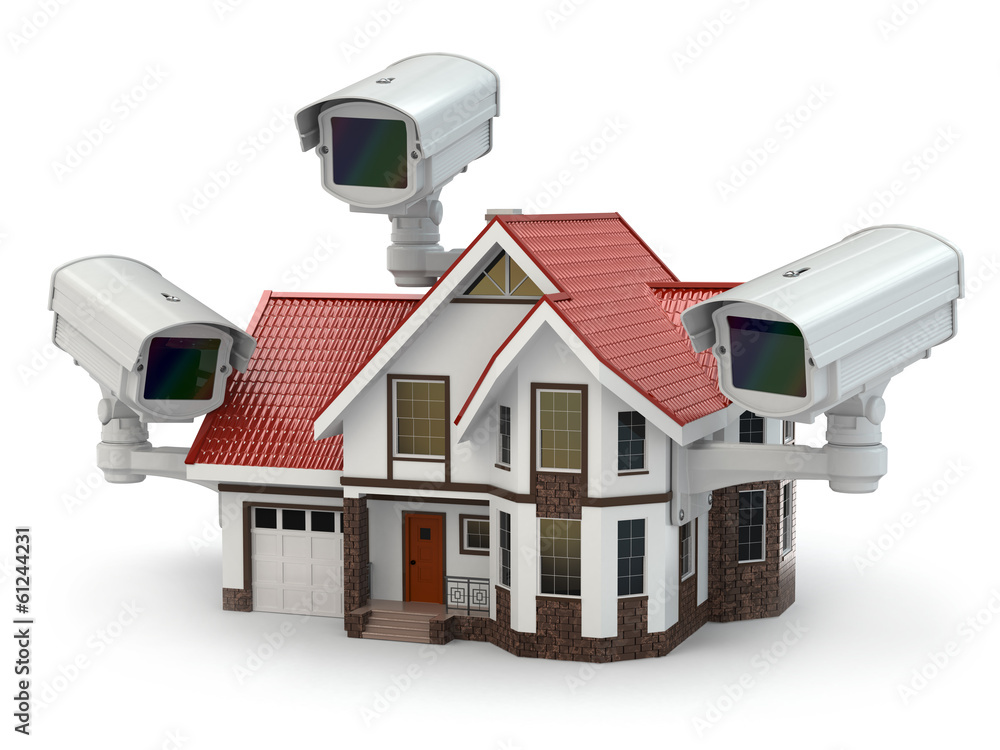 Security CCTV camera on the house. Stock-Illustration | Adobe Stock