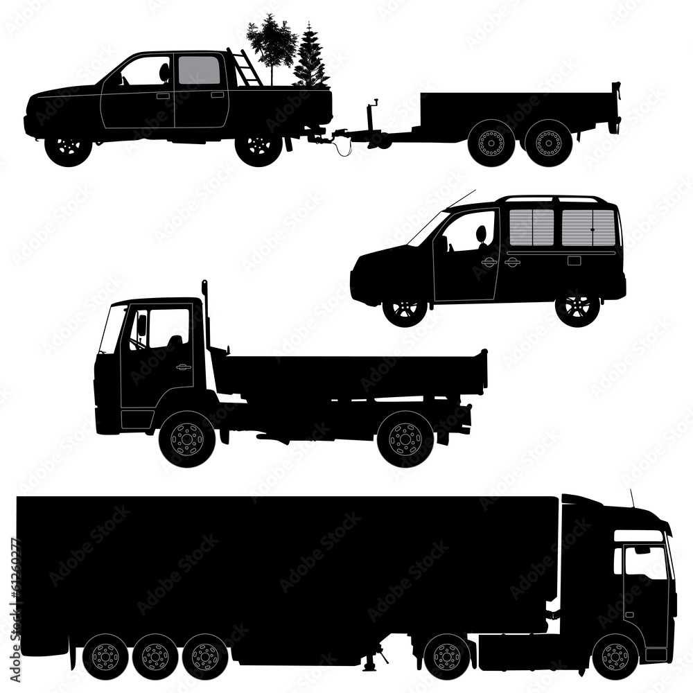 Transportation icons collection - vector silhouette. Working car Stock ...