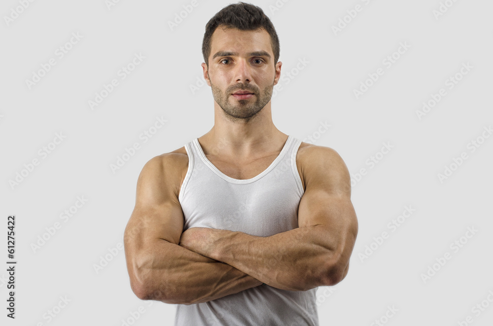 Portrait of relax bodybuilder,shoulders,biceps, triceps,chest Stock ...