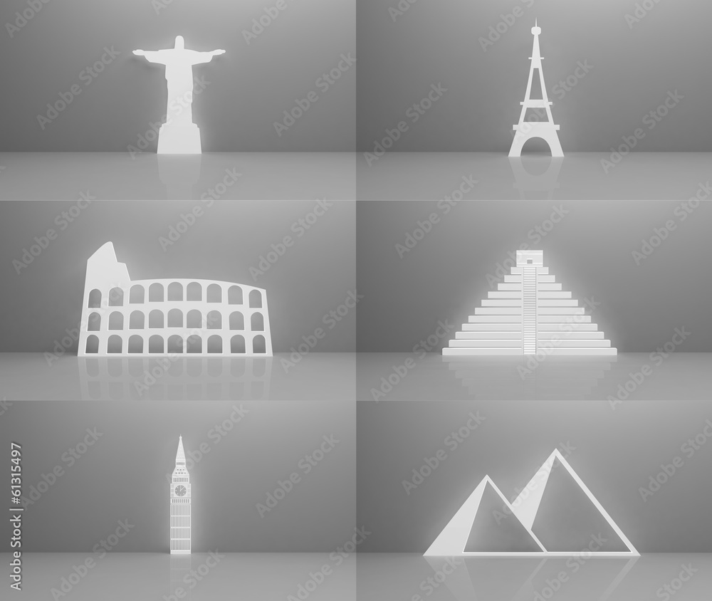Collection of worlds most famous landmarks Stock Illustration | Adobe Stock