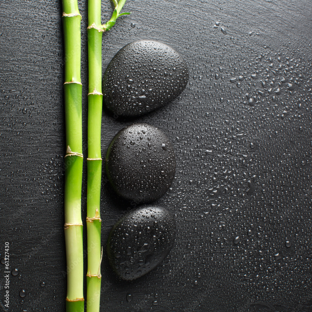zen stones and bamboo with dew Stock Photo | Adobe Stock