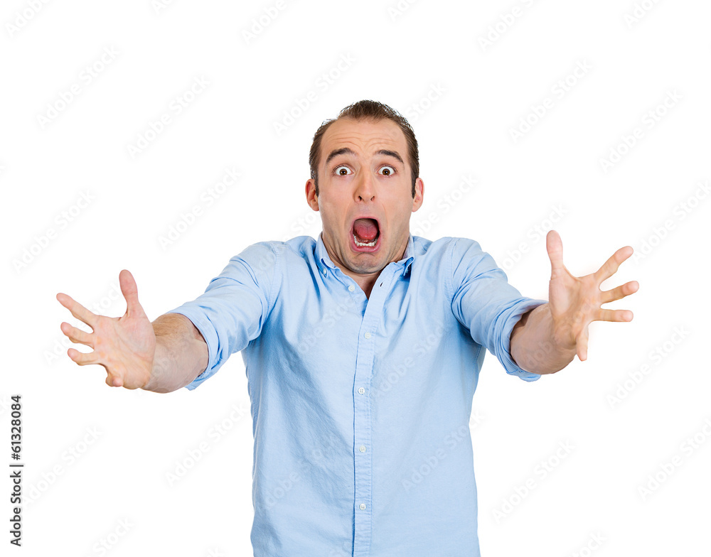 Shocked, scared, surprised young man in full disbelief Stock Photo ...