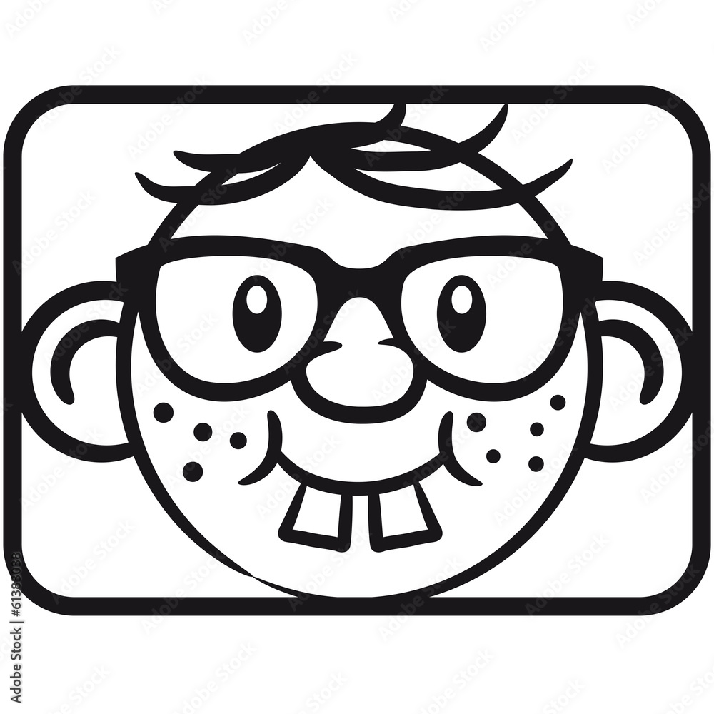 Lustig Freak Nerd Geek Comic Gesicht Smiley Logo ilustración de Stock ...