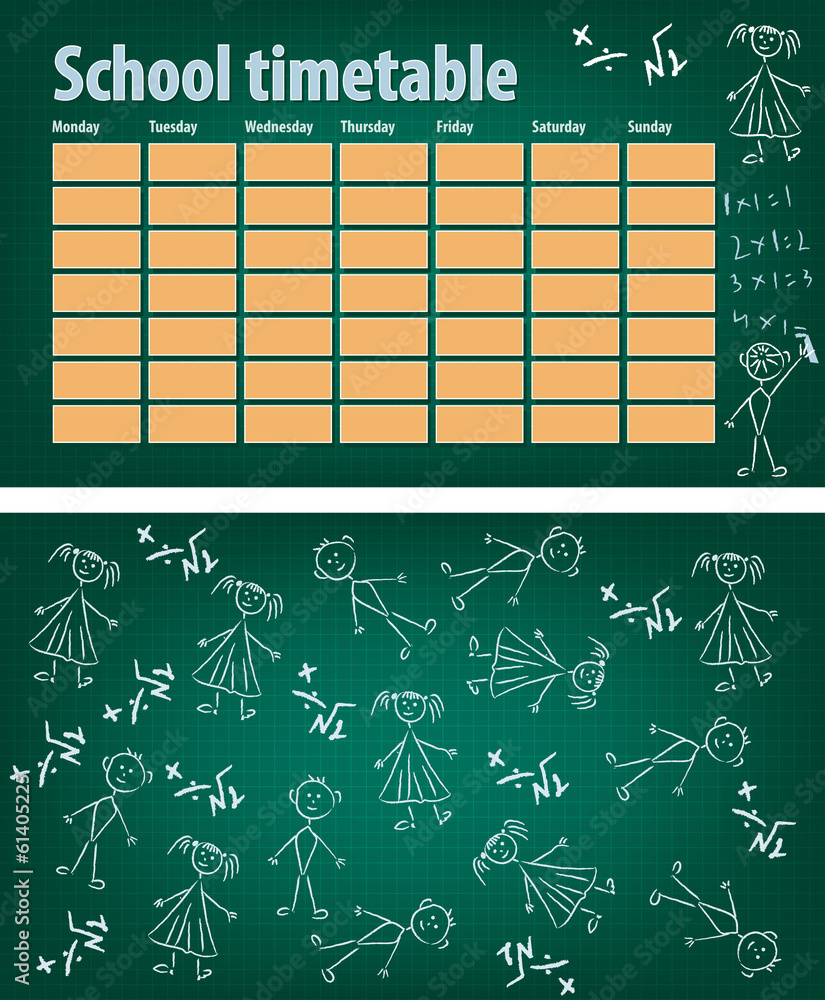 School timetable on blackboard (front and back) Stock Vector | Adobe Stock