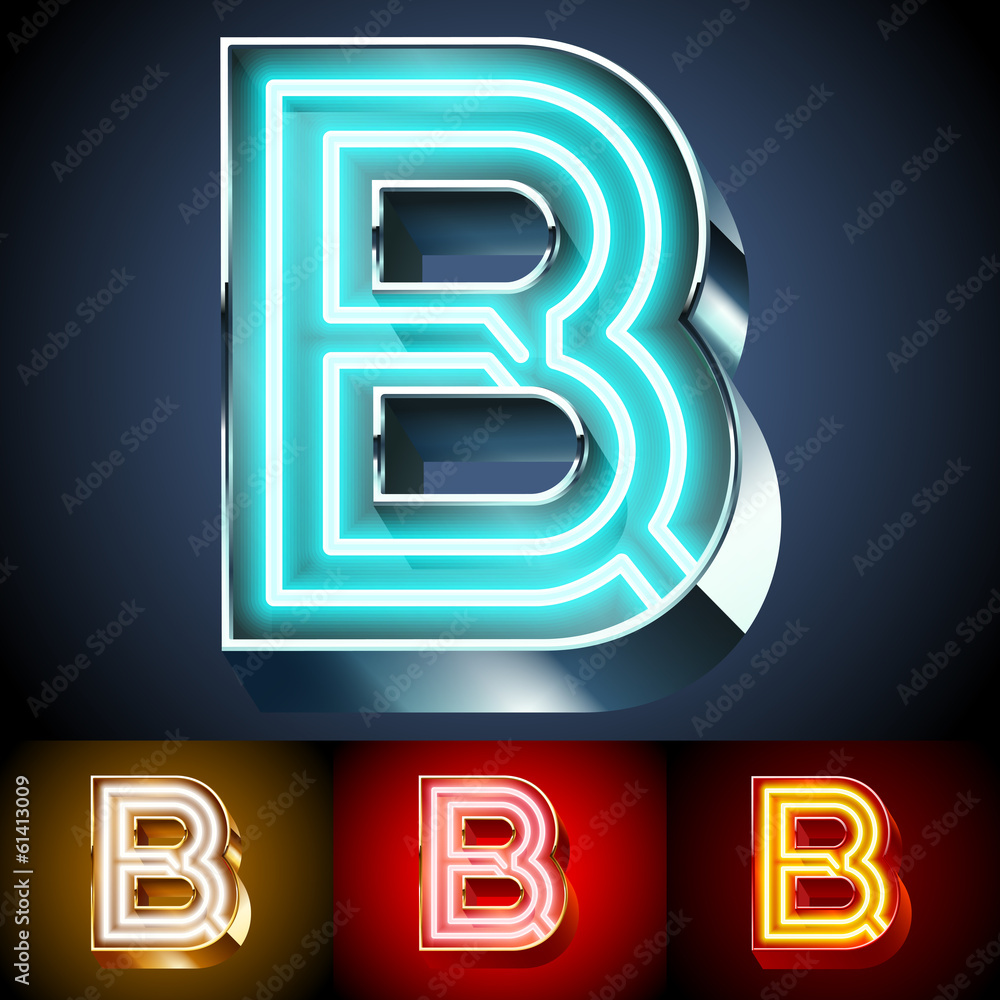 Realistic neon tube alphabet for light board. Letter B Stock Vector ...