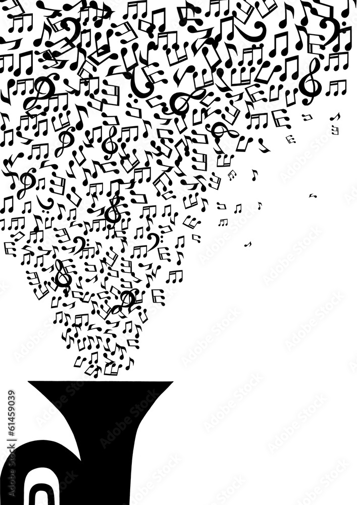 Musical notes flying out of the pipe on a white background Stock ...