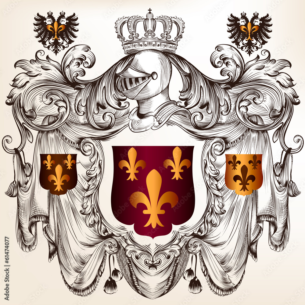 Heraldic design with coat of arms in vintage style Stock Vector | Adobe ...