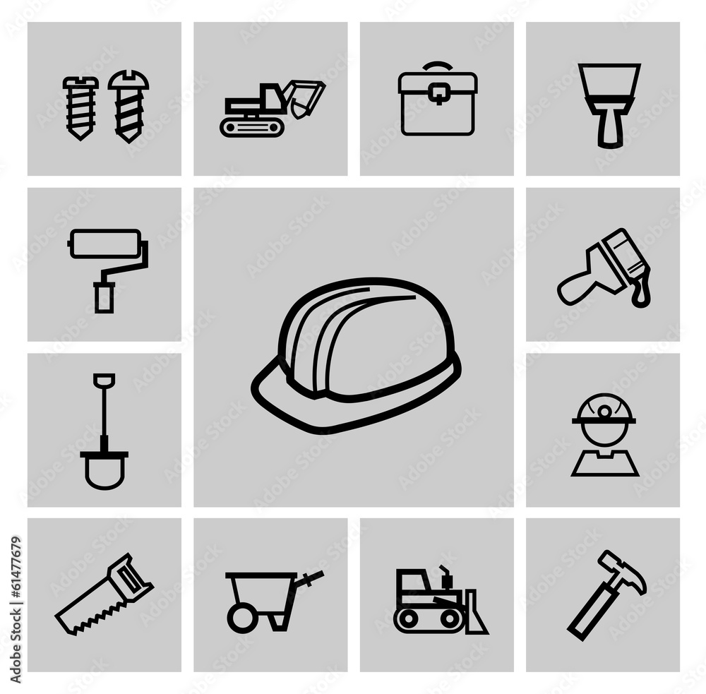 vector black construction icons set Stock Vector | Adobe Stock