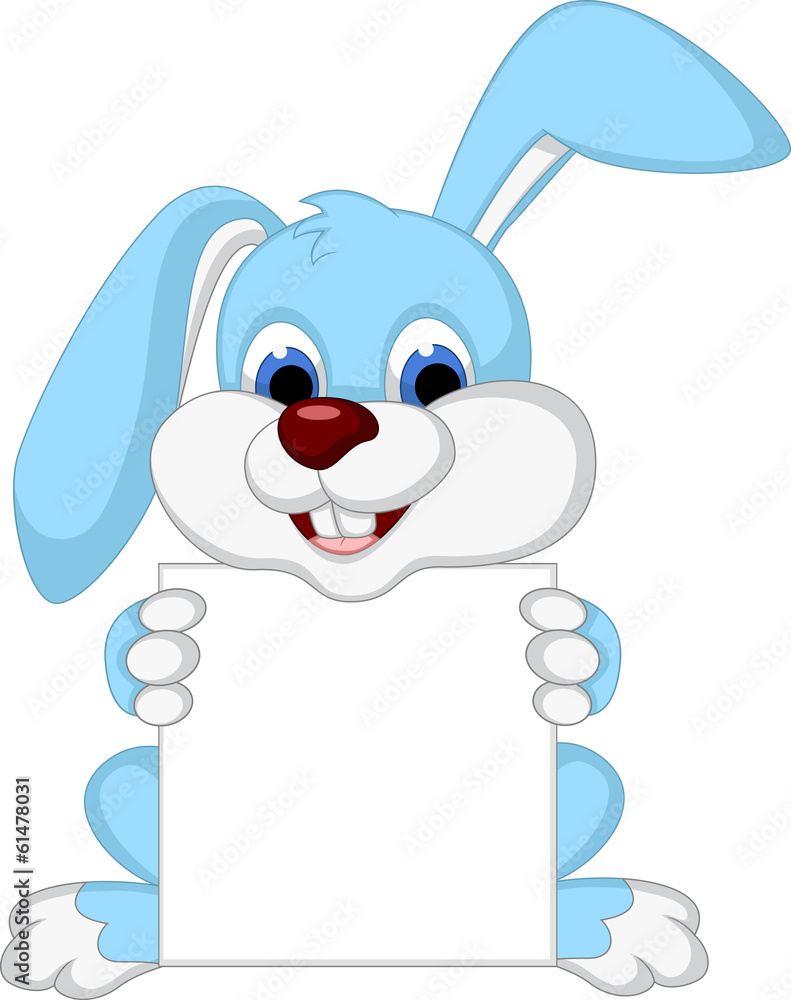 Vetor de cute rabbit cartoon holding blank sign do Stock | Adobe Stock