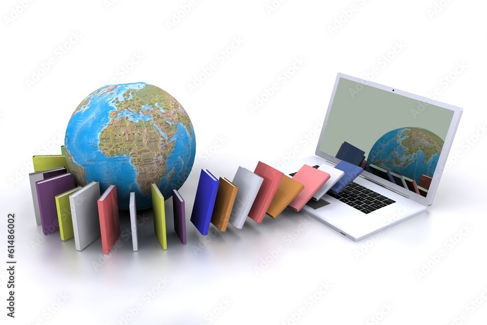 Digital library - books inside computer Stock Illustration | Adobe Stock