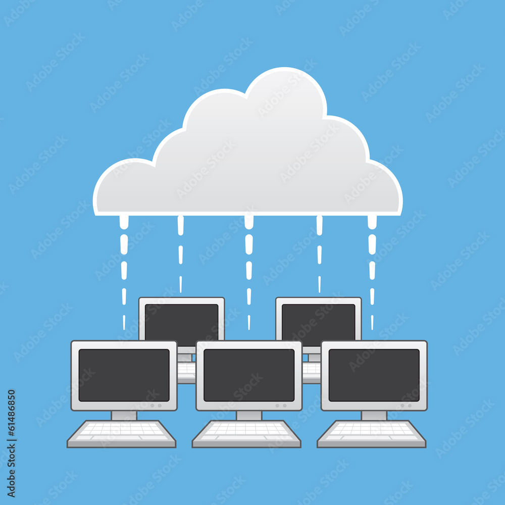 Multiple computers connected to the cloud Stock Vector | Adobe Stock