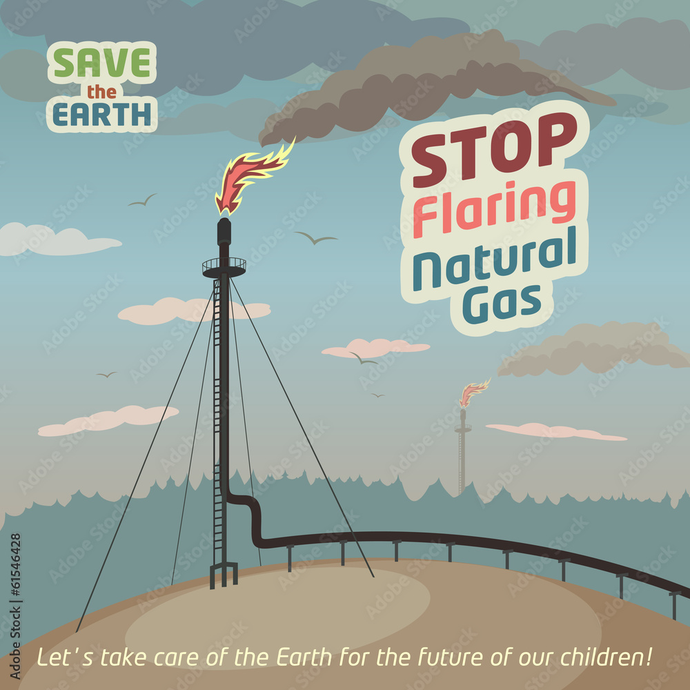 Stop flaring and venting natural gas. Eco poster Stock Vector | Adobe Stock