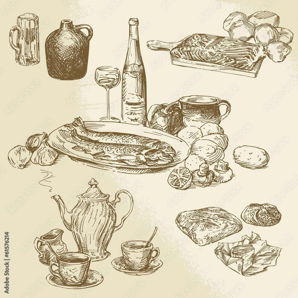 collection of food - hand drawn illustration Stock Vector | Adobe Stock