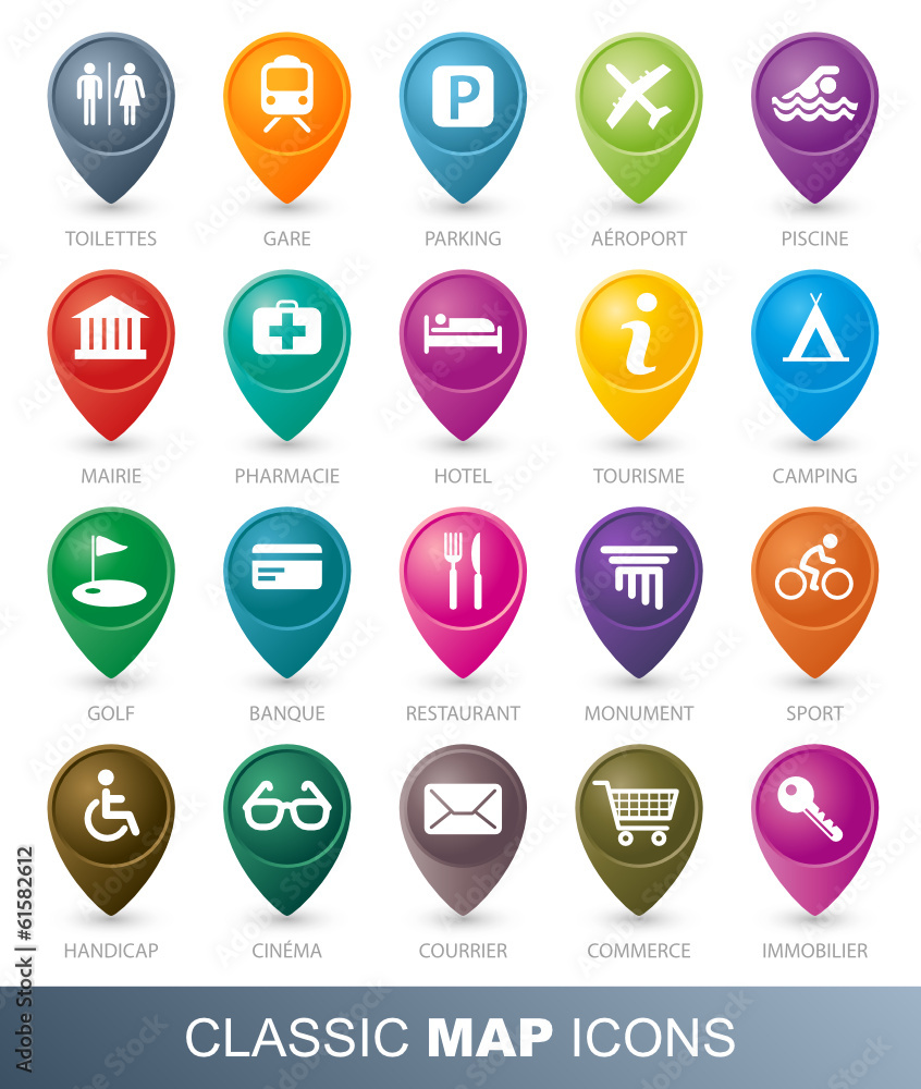 Classic MAP icons Stock Vector | Adobe Stock