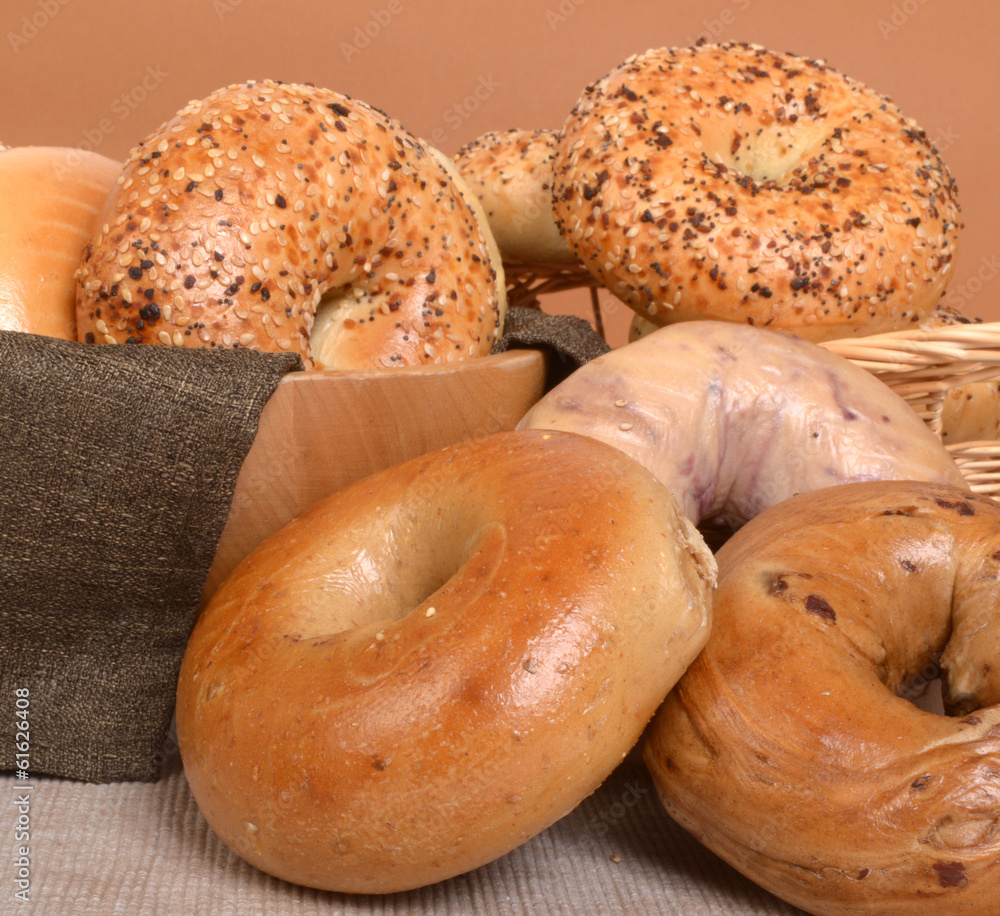 Variety of different types of bagels Stock Photo | Adobe Stock