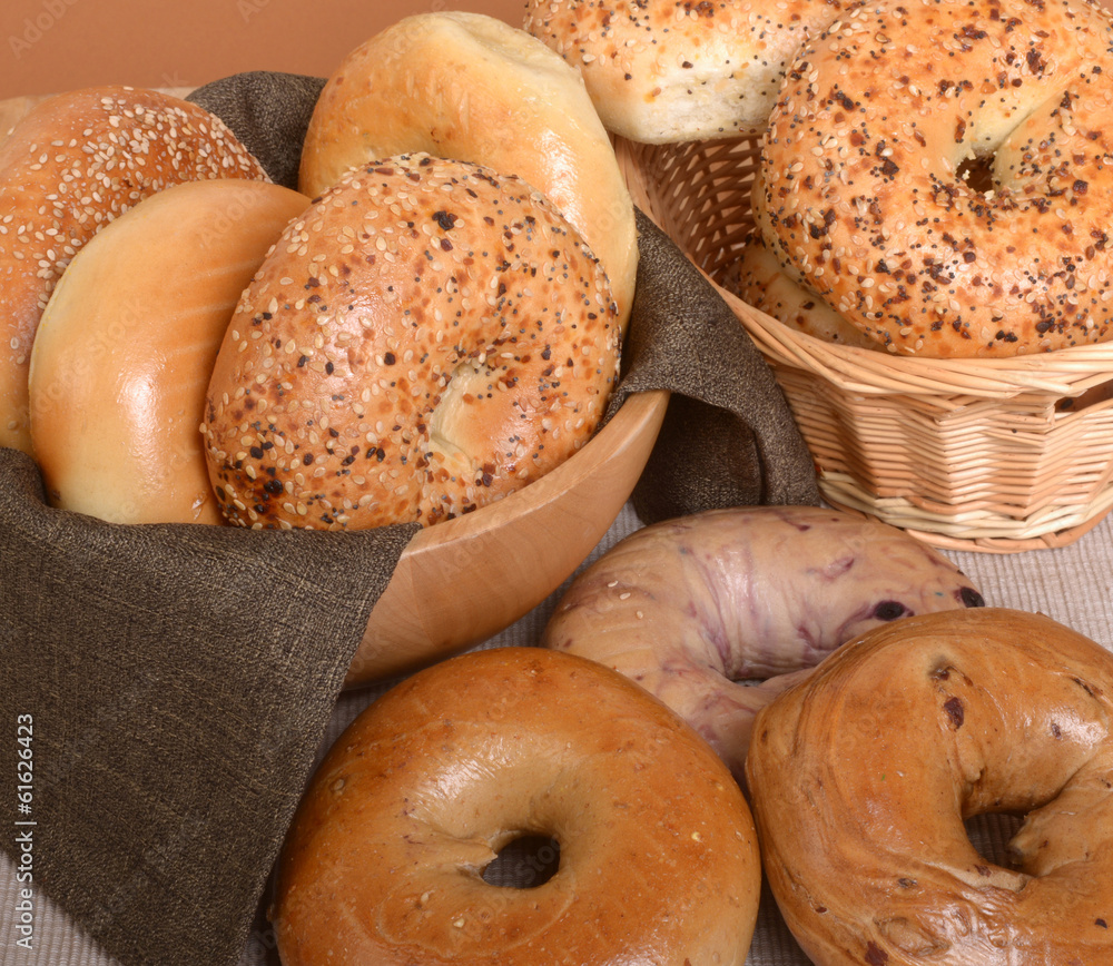 Variety of different types of bagels Stock Photo | Adobe Stock