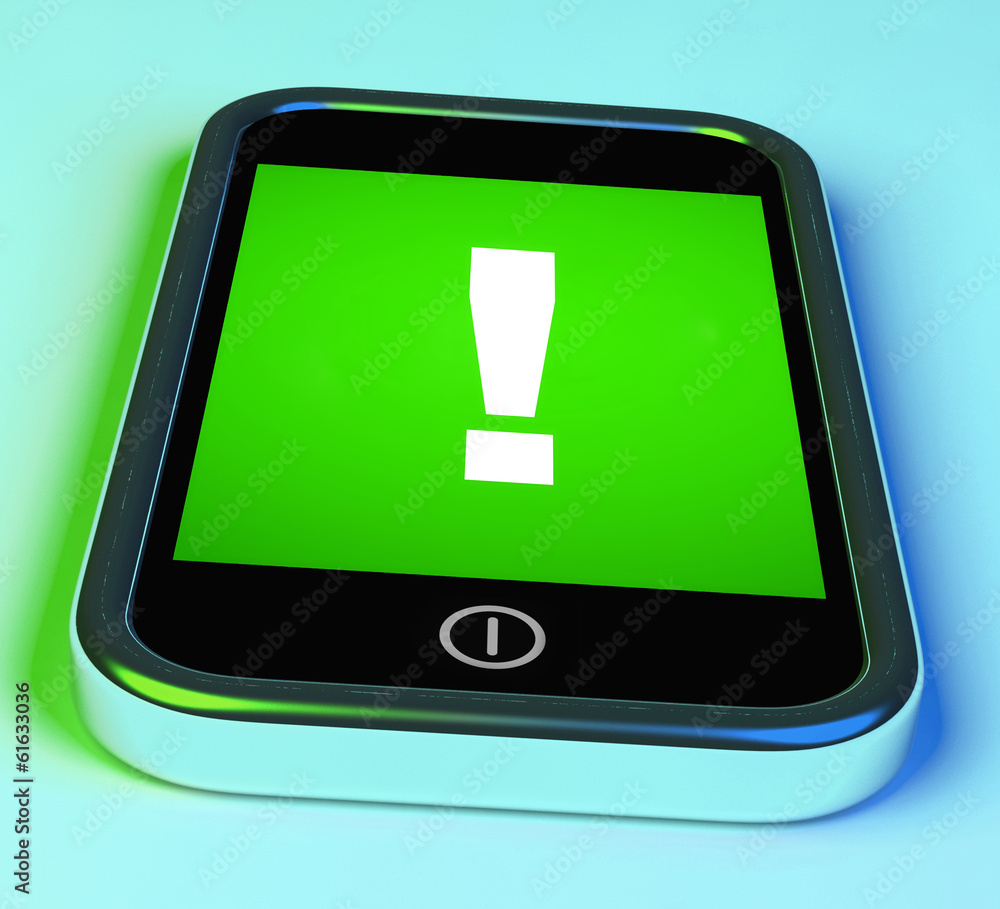 Exclamation Mark On Phone Shows Attention Warning Stock Illustration ...