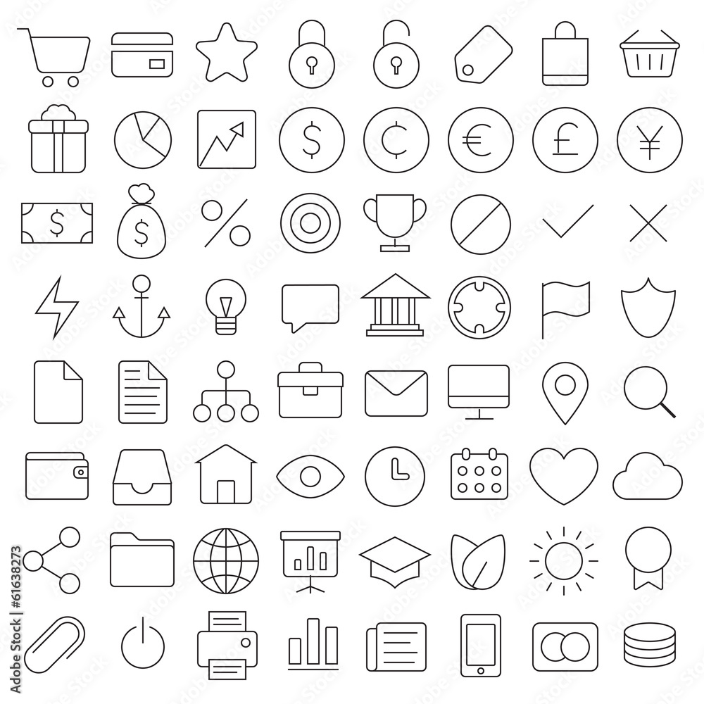 64 Thin Icons Set. Simple line icons pack for your design Stock Vector ...