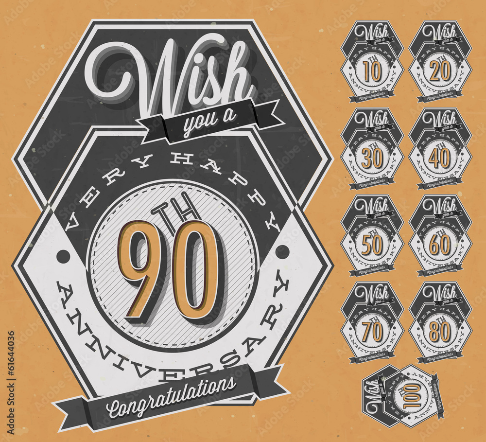 Anniversary sign collection and cards design in retro style Stock ...