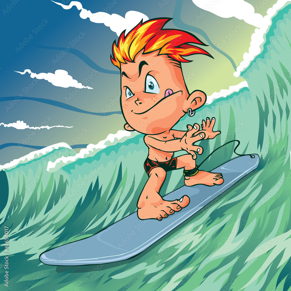 Cartoon Young Surfer Stock Vector | Adobe Stock