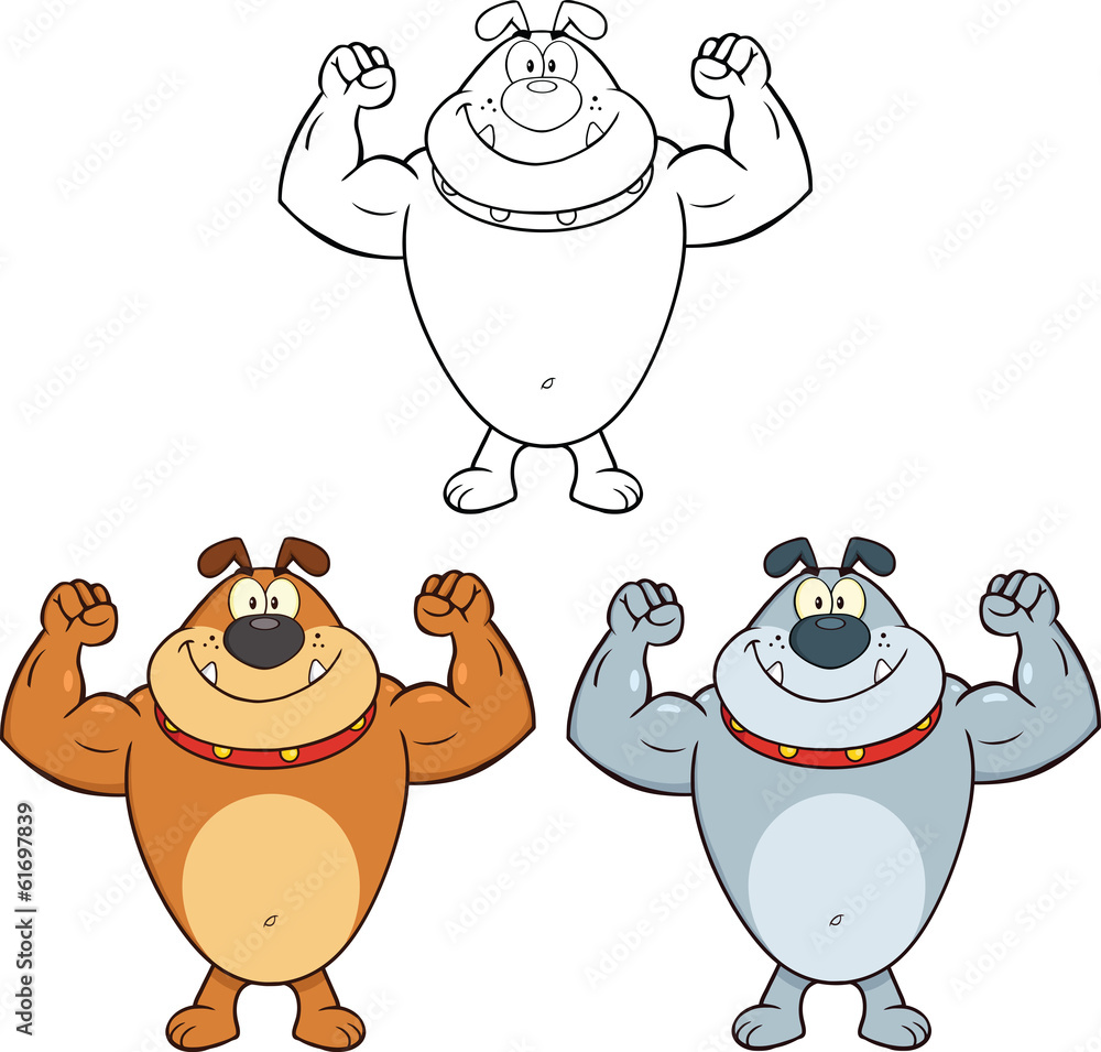 Bulldog Showing Muscular Arms Cartoon Characters Collection Set Stock ...