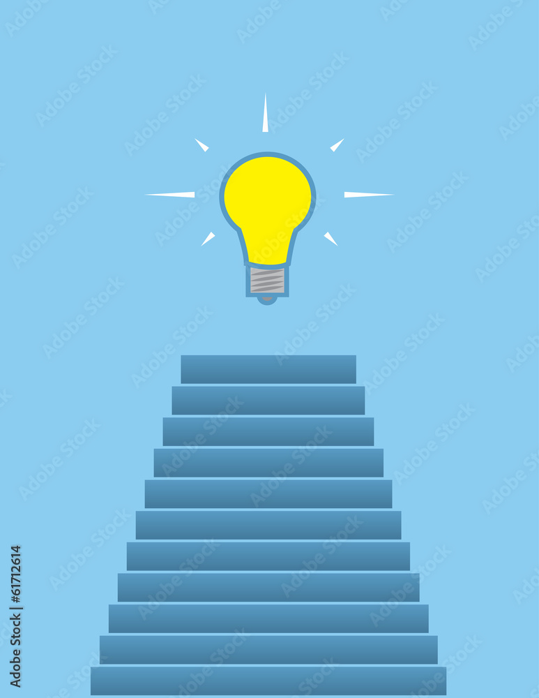 Steps leading up to floating lightbulb Stock Vector | Adobe Stock