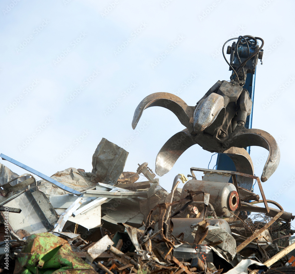 Scrap metal recycling plant and crane Stock Photo | Adobe Stock