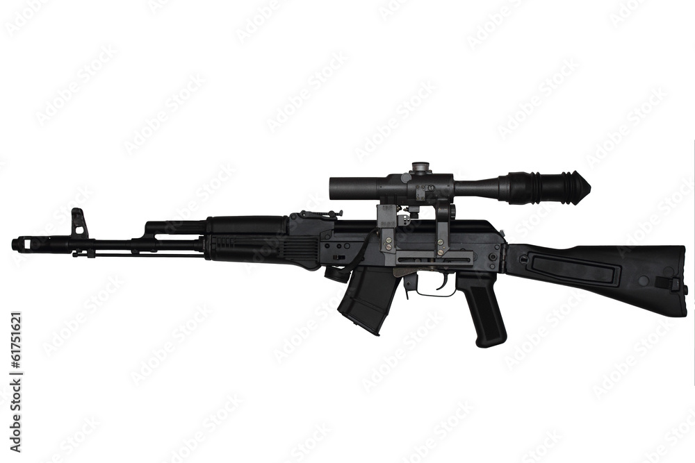 Assault rifle with riflescope left side view isolated on white Stock ...