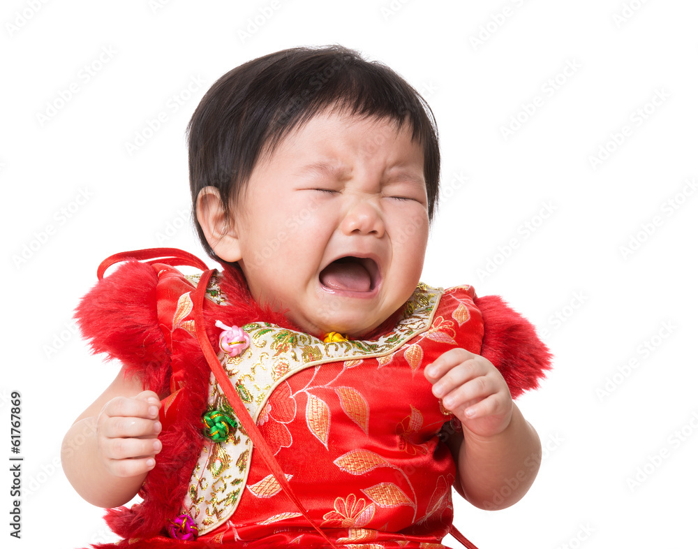 Chinese baby girl crying Stock Photo | Adobe Stock