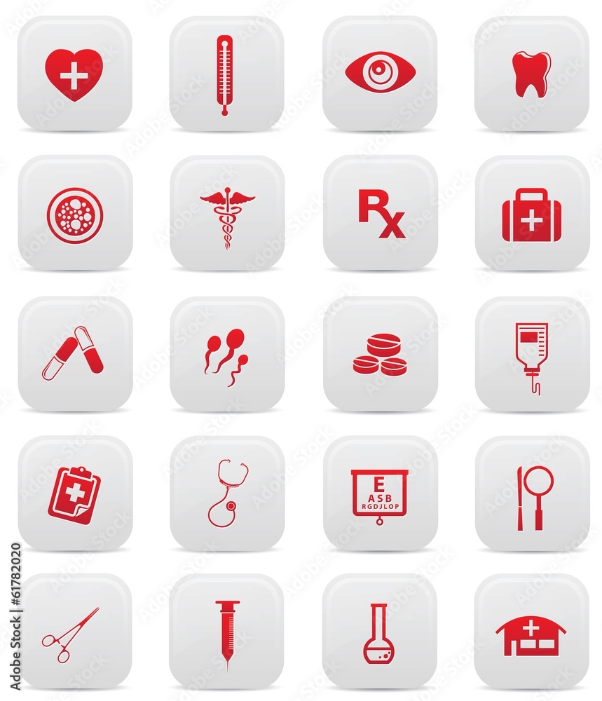 Health care buttons,Red version,on white background Stock Vector ...
