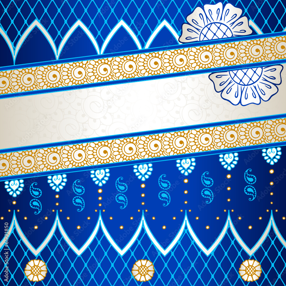 Vibrant blue banner inspired by Indian mehndi designs Stock Vector ...