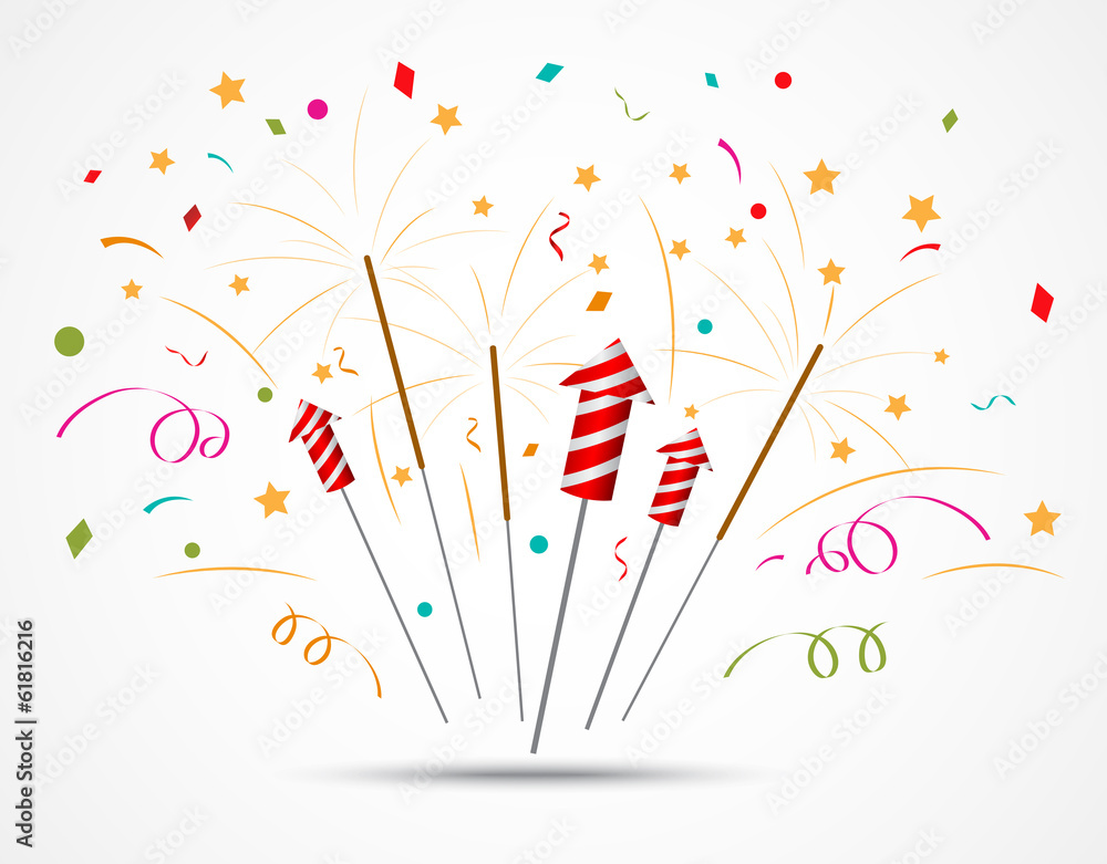 Firecracker with fireworks popping on white background Stock Vector ...