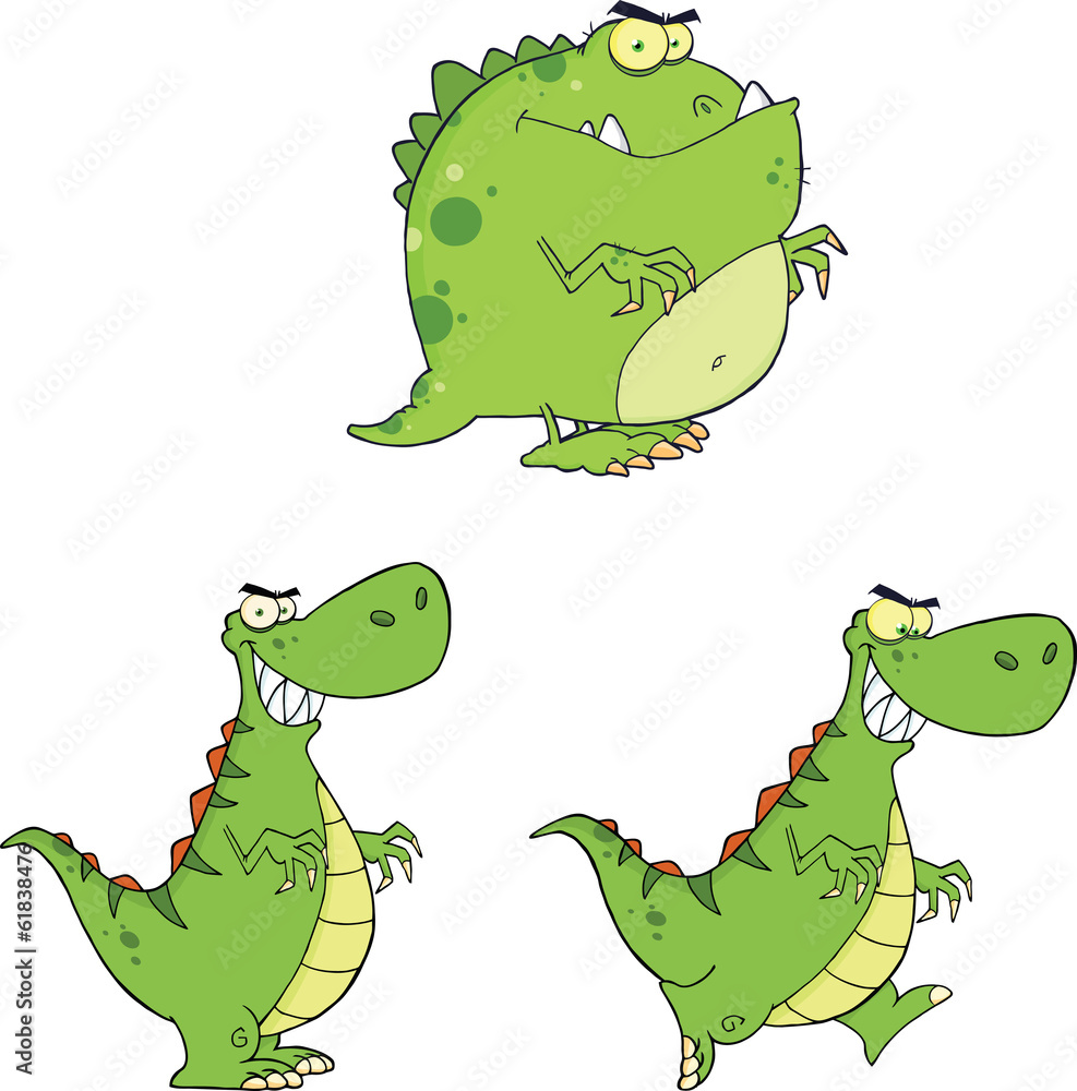 Angry Dinosaurs Cartoon Characters. Set Collection Stock Vector | Adobe ...
