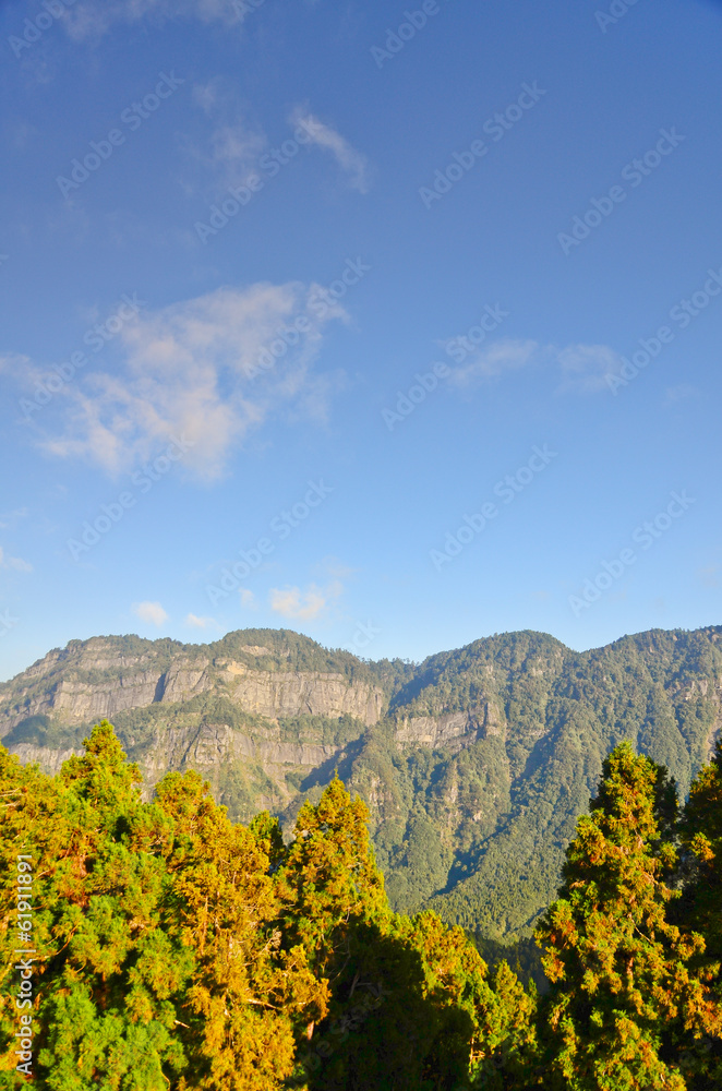 Mount Ali Sunrise with a tree and mountain,Alishan National Park Stock ...