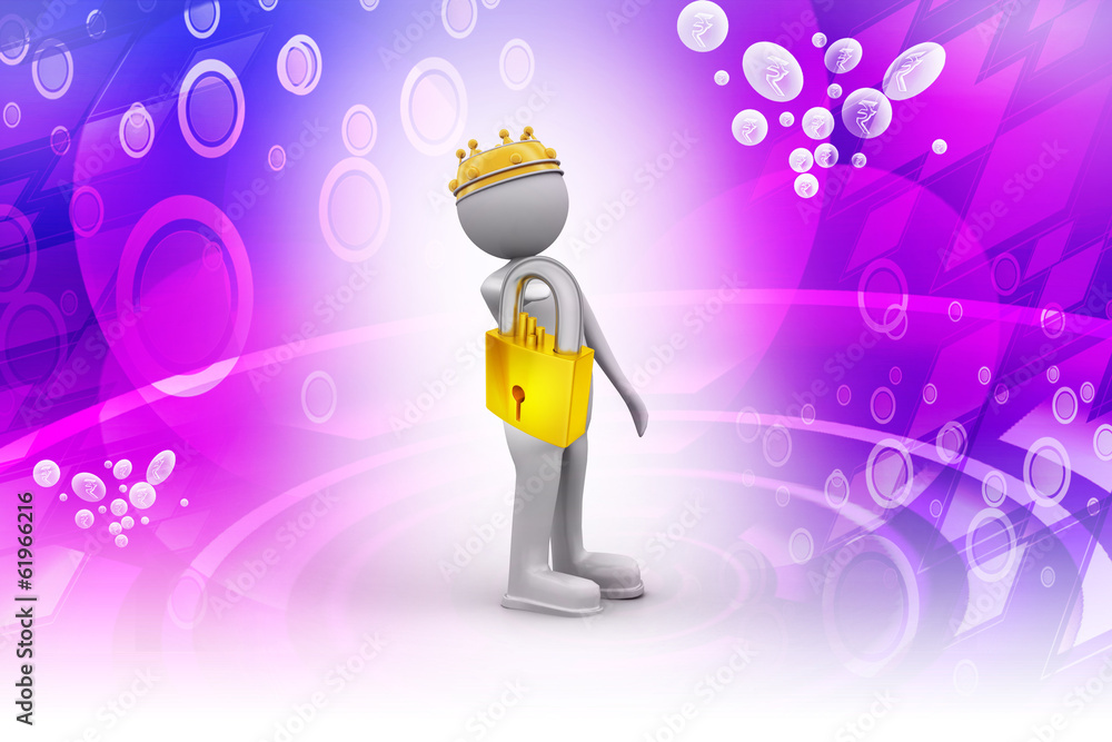 3D man holding a key and padlock Stock Illustration | Adobe Stock