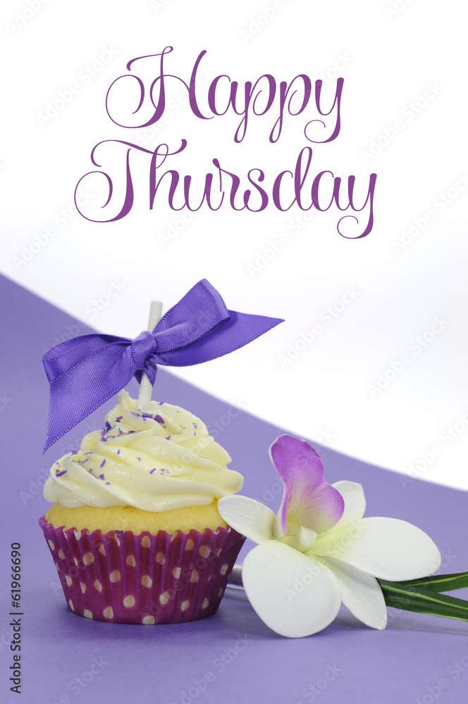 Happy Thursday purple theme cupcake with sample text greeting. Stock ...