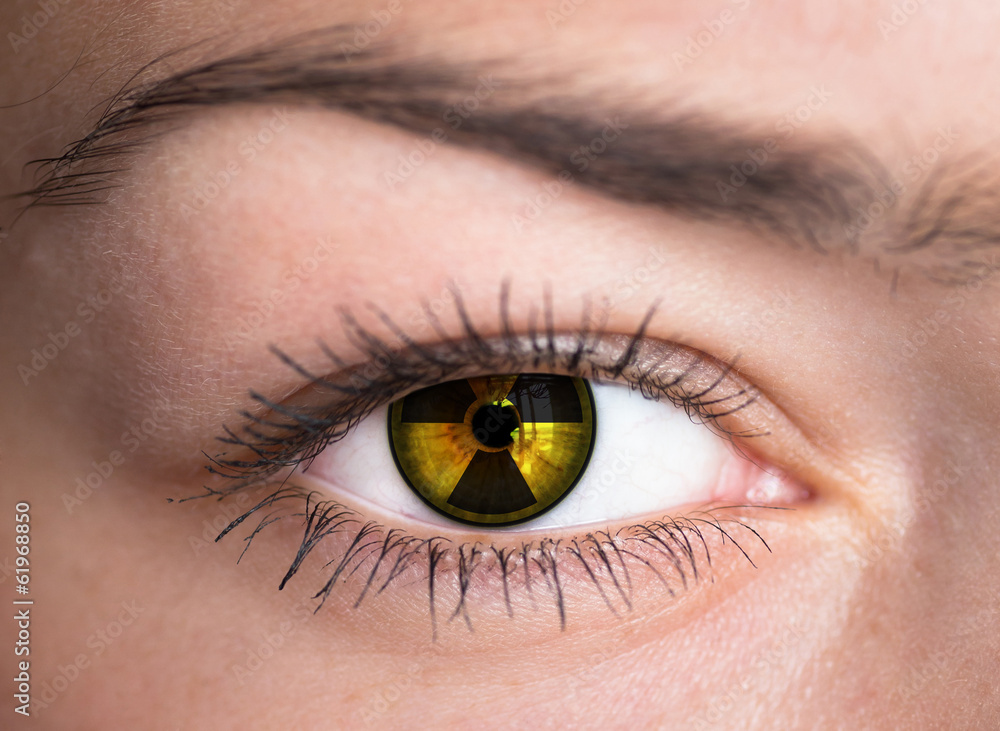 Human eye with radiation hazard symbol - concept photo. Stock Photo ...