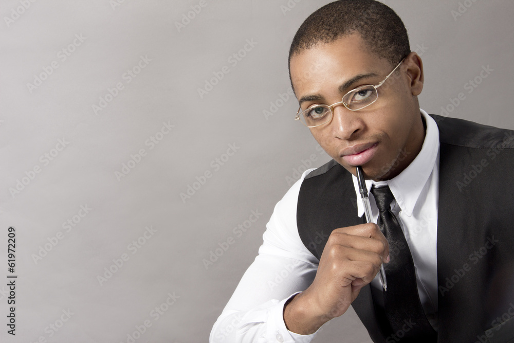 Black Business Man Thinking