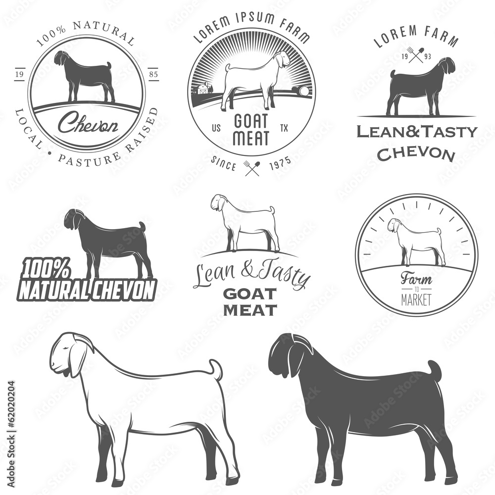 Set of boer goat labels, badges and design elements Stock Vector ...