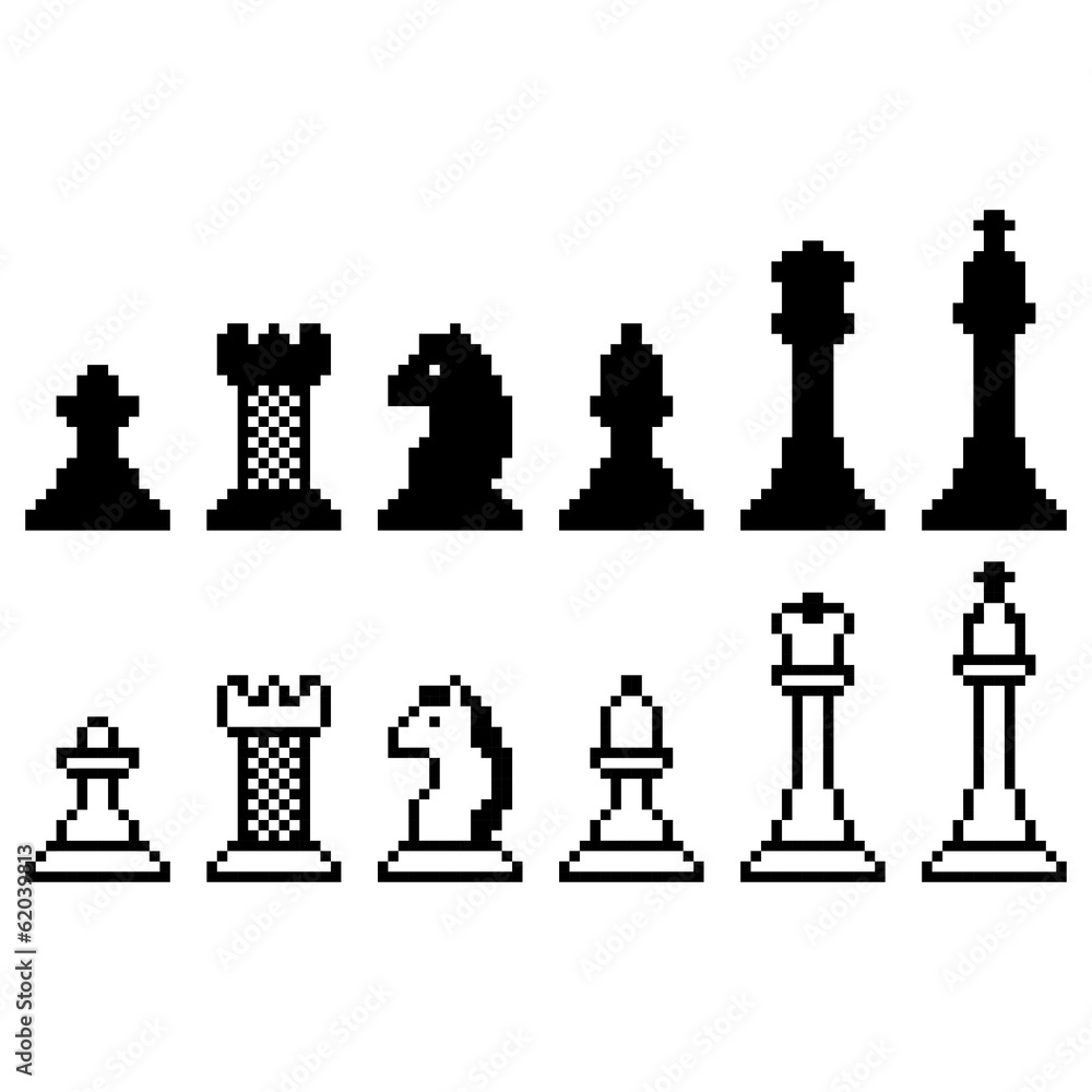 Pixel chess set isolated on white Stock Vector | Adobe Stock