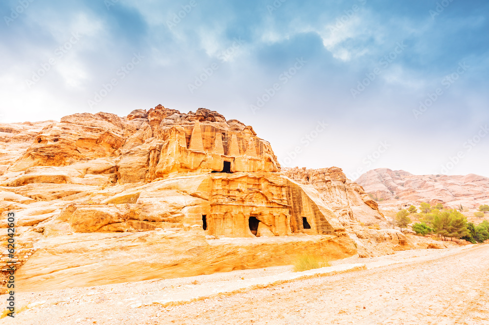 Obelisk tombs in the ancient Jordanian city of Petra, Jordan. Stock ...