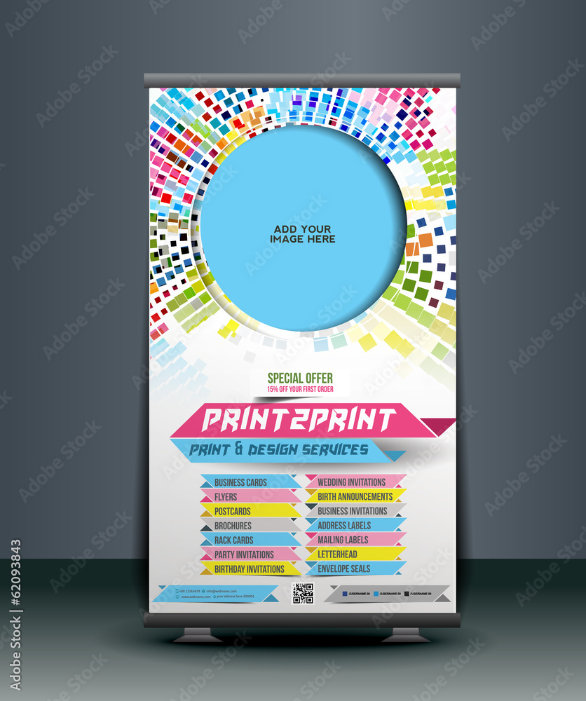 Print Shop Roll Up Banner Design Stock Vector | Adobe Stock