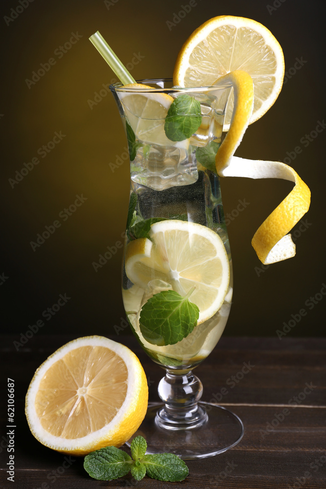 Glass of cocktail with lemon and mint Stock Photo | Adobe Stock